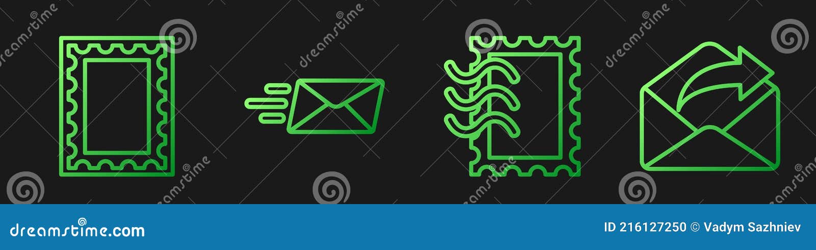 Set Line Postal Stamp, Postal Stamp, Express Envelope and Outgoing Mail ...