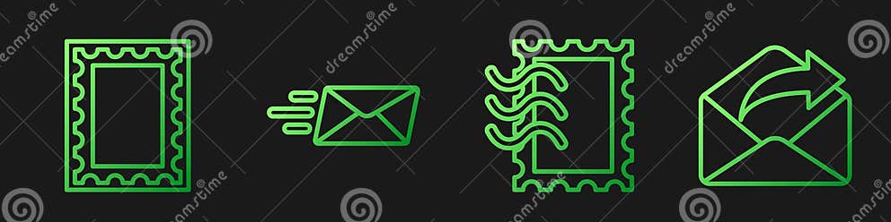 Set Line Postal Stamp, Postal Stamp, Express Envelope and Outgoing Mail ...