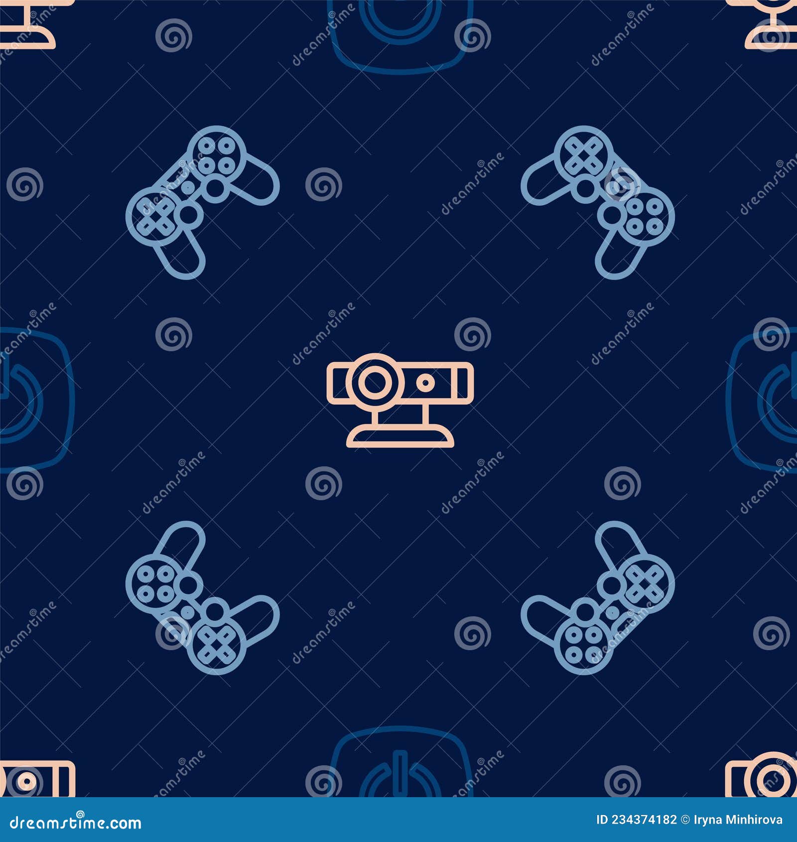 Set Line Power Button Game Controller Or Joystick And Web Camera On