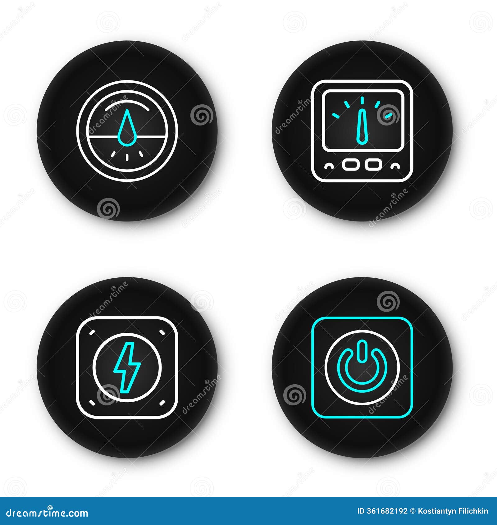 Set Line Power Button, Lightning Bolt, Ampere Meter, Multimeter and ...