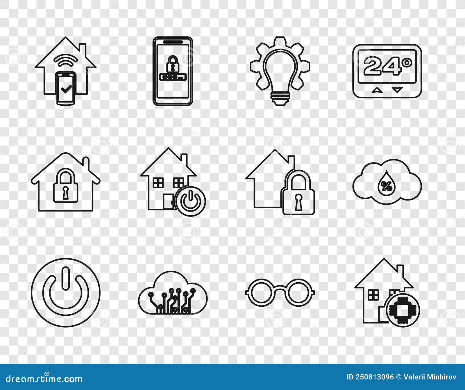 Set Line Power Button, Smart Home, Light Bulb and Gear, Internet of ...