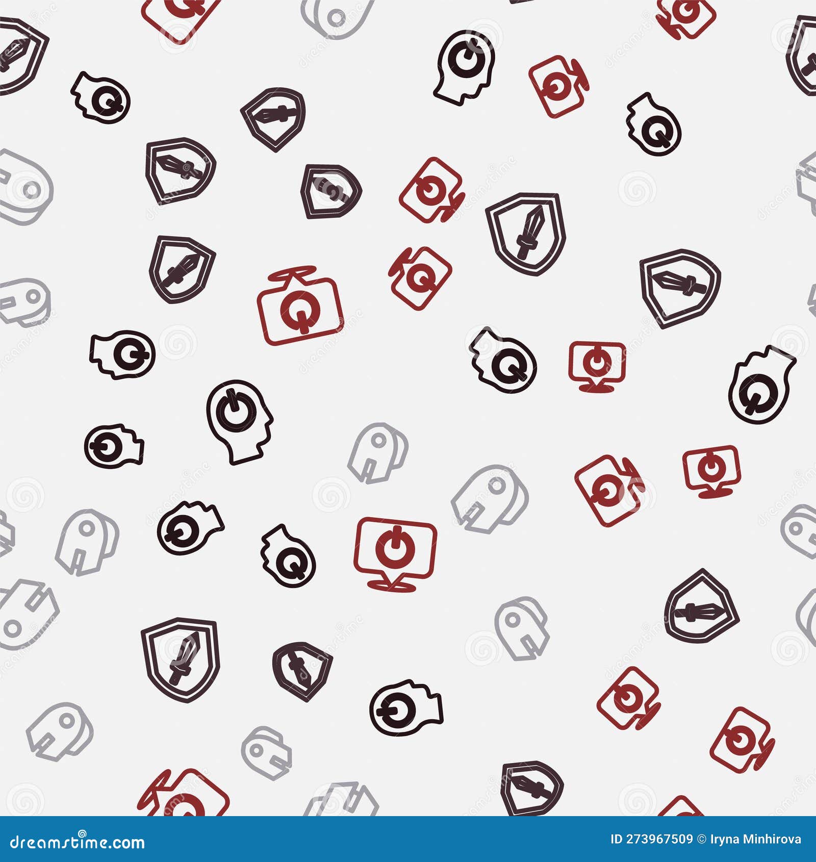 Set Line Power Button, Sword for Game, Computer Mouse and on Seamless Pattern. Vector Stock ...