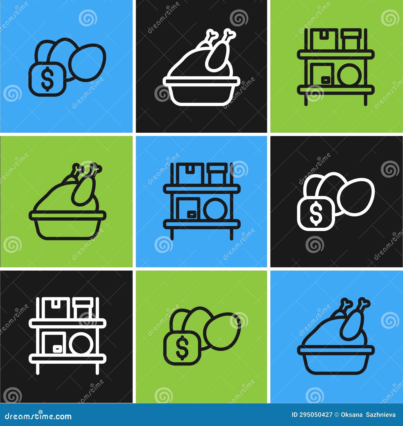 Set Line Price Tag for Egg, Warehouse Interior with Boxes and Roasted ...