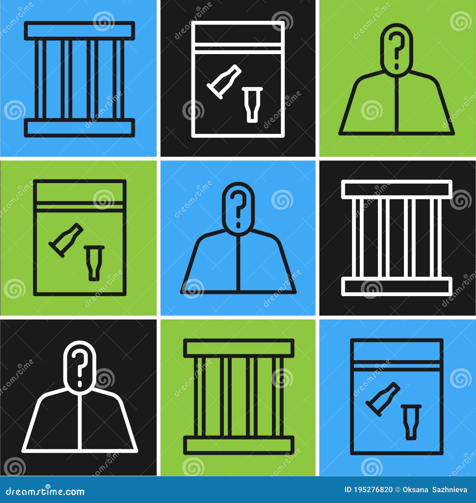 Set Line Prison Window, Anonymous with Question Mark and Evidence Bag ...