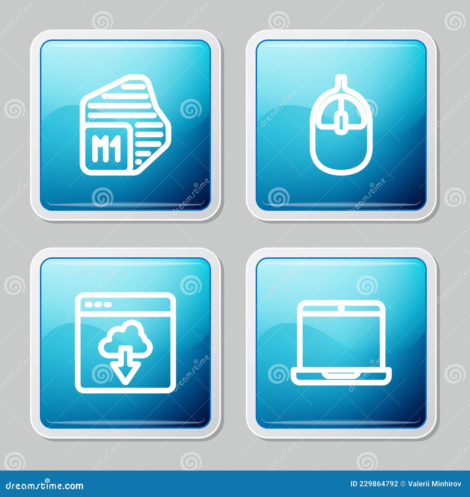 Set Line Processor, Computer Mouse, Cloud Technology Data Transfer and Laptop Icon. Vector Stock ...
