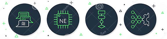 Set Line Processor CPU, Algorithm, Chat Bot and Neural Network Icon ...