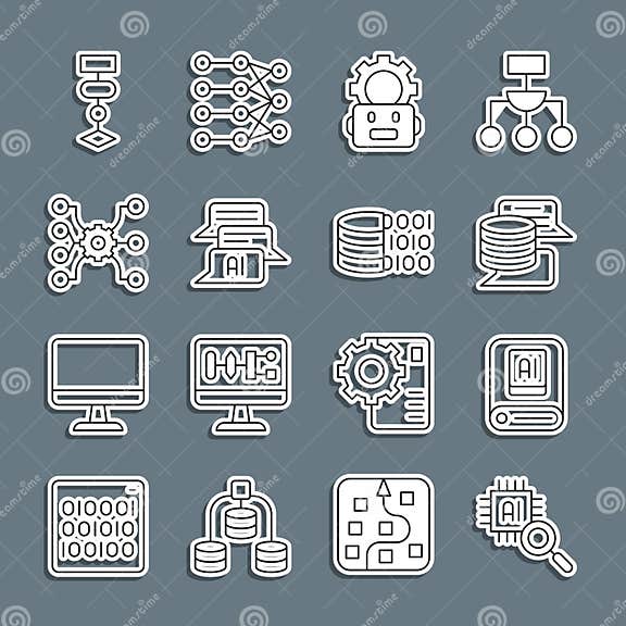 Set Line Processor CPU, Artificial Intelligence AI, Server, Data, Robot Setting, Chat, Neural ...