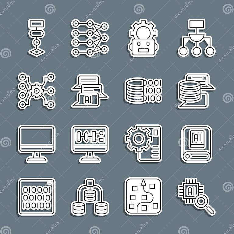 Set Line Processor CPU, Artificial Intelligence AI, Server, Data, Robot Setting, Chat, Neural ...