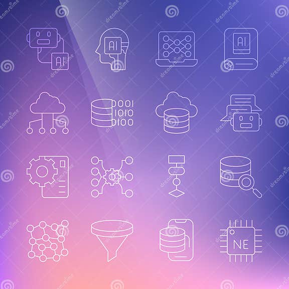 Set Line Processor Cpu Server Chat Bot Neural Network Binary Code Network Cloud Connection 2024
