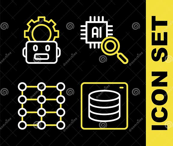 Set Line Processor CPU, Server, Data, Neural Network and Robot Setting Icon. Vector Stock Vector ...