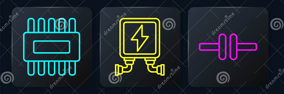 Set Line Processor With Microcircuits Cpu Electric Circuit Scheme And Electric Transformer