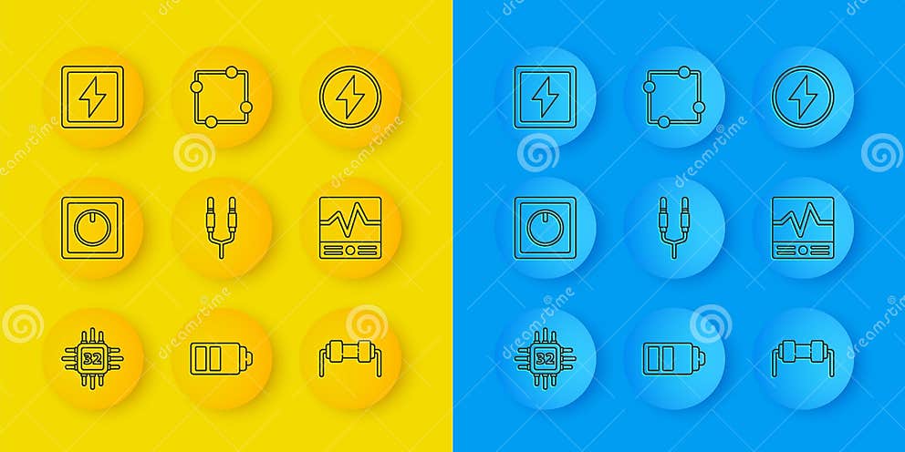 Set Line Processor with Microcircuits CPU, Electric Light Switch, Audio ...