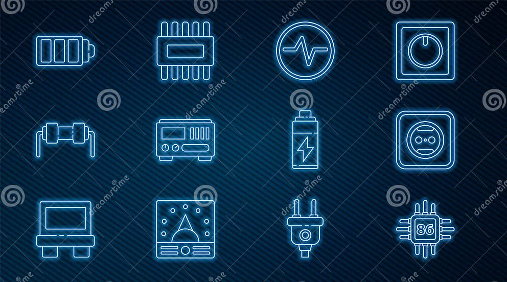 Set Line Processor with Microcircuits CPU, Electrical Outlet, Scheme, Measuring Instruments ...