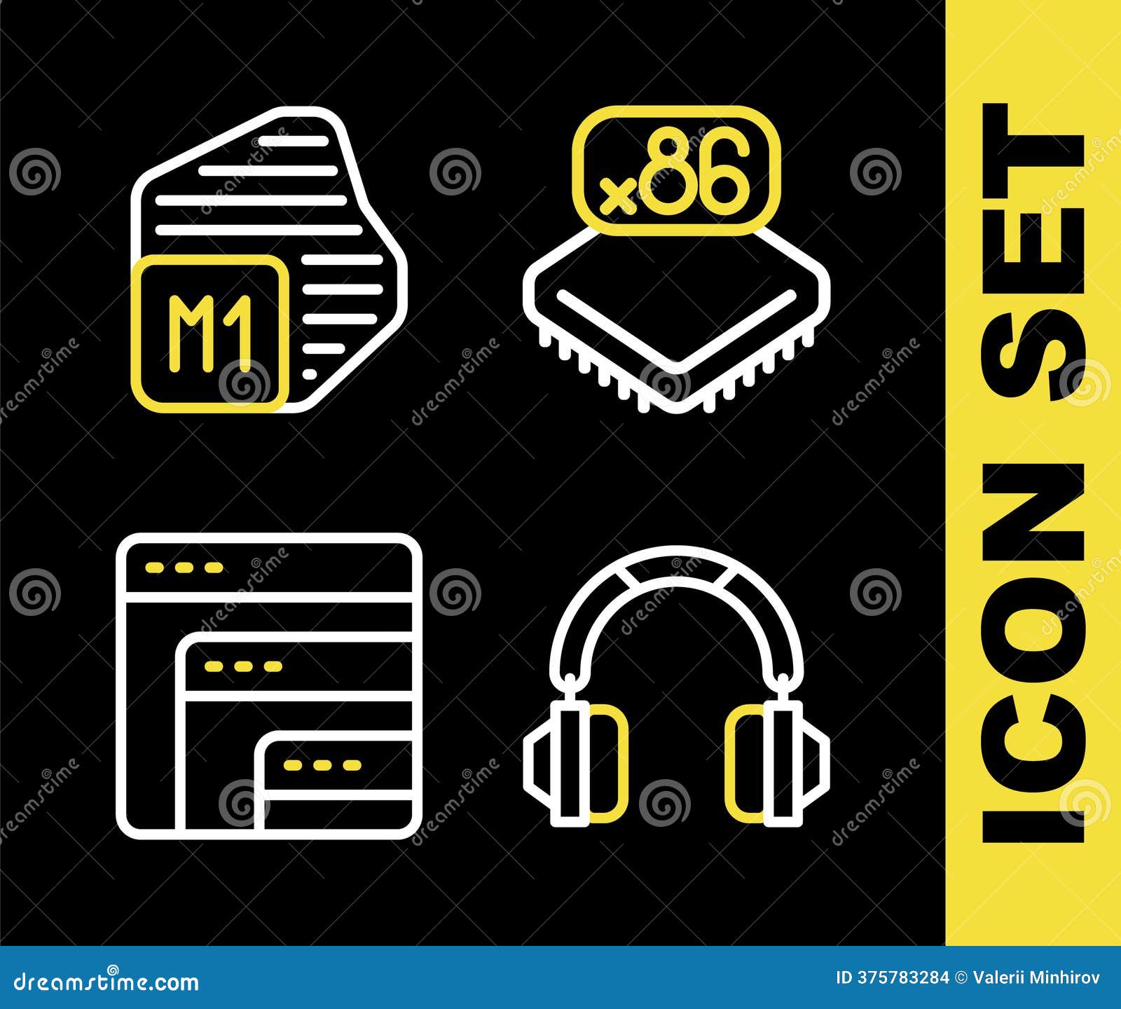 Set Line Processor With Microcircuits CPU, Software, System Bug And Keyboard Icon. Vector ...
