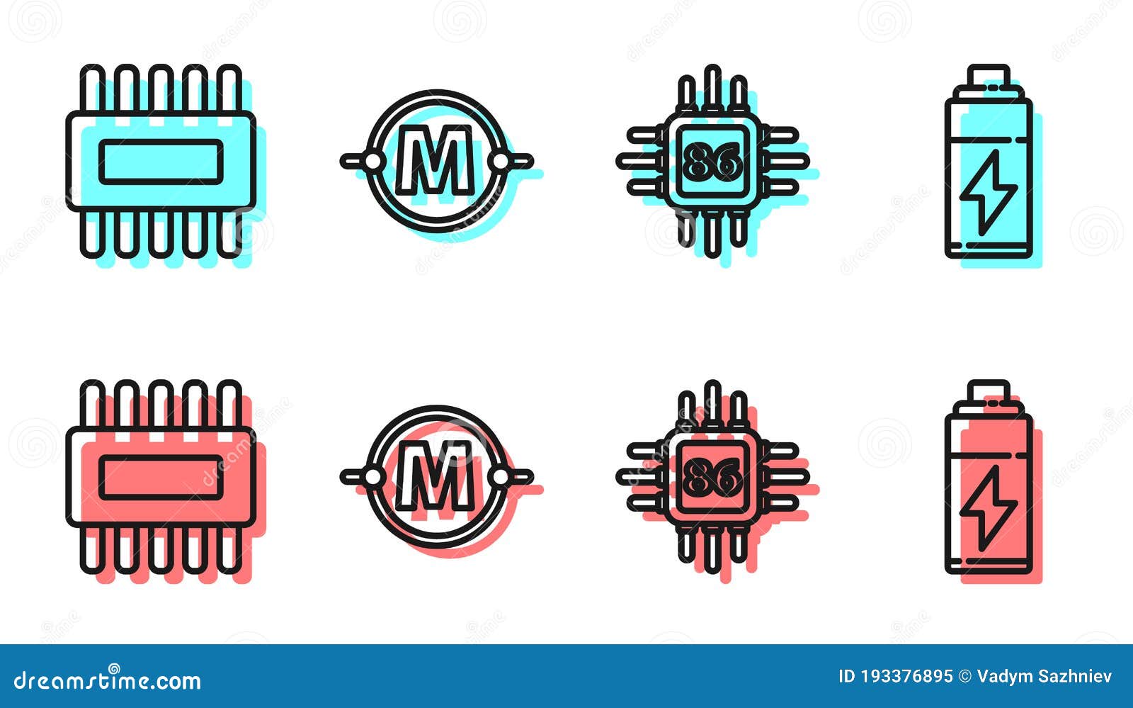 Set Line Processor With Microcircuits CPU, Light Emitting Diode, Electric Scheme, Resistor ...