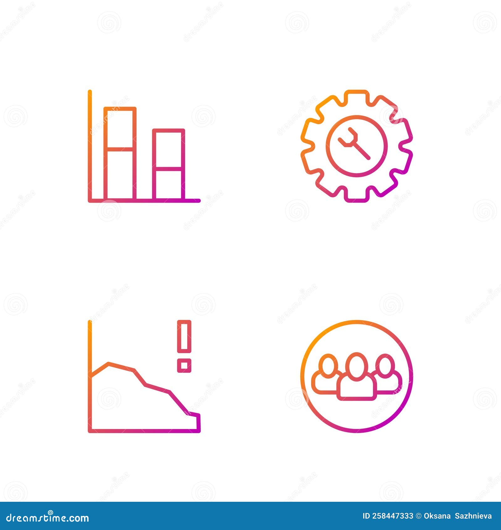 Set Line Project Team Base, Financial Growth Decrease, Graph, Chart, Diagram and Wrench and Gear ...