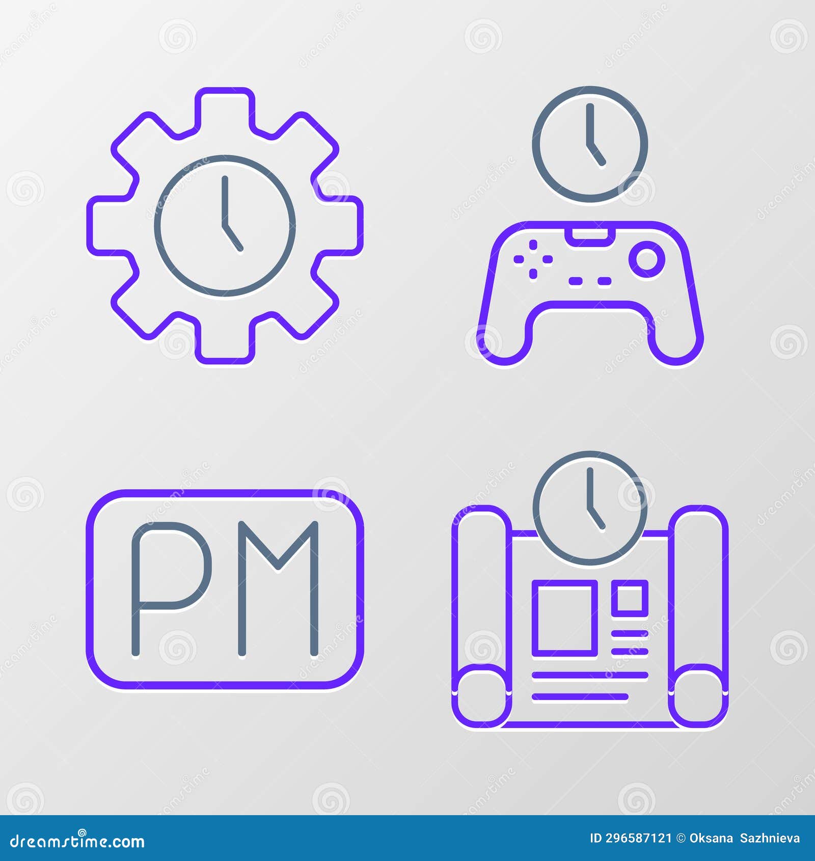 Set Line Project Time Plan, Day, Gamepad of and Time Management Icon ...