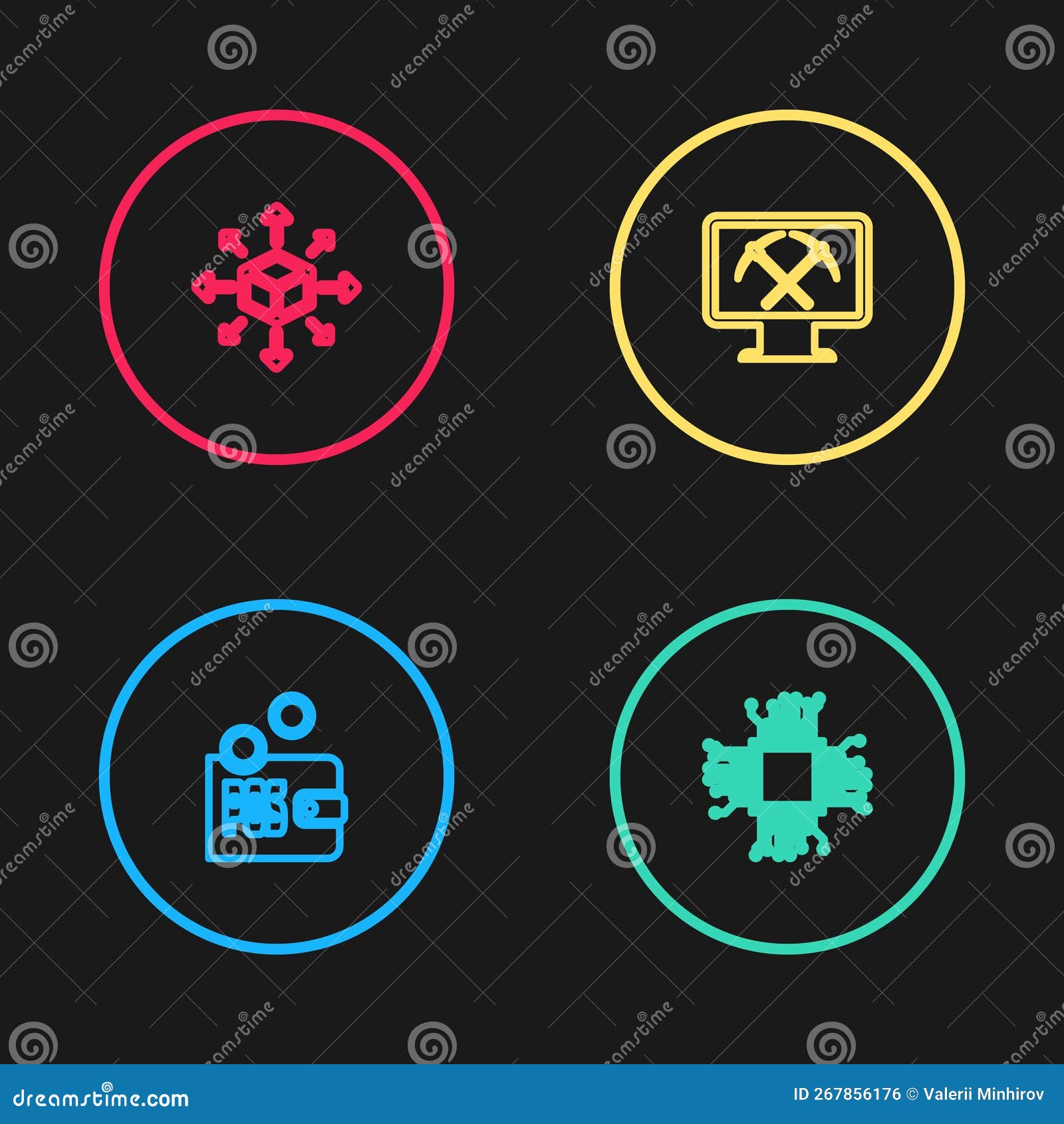 Set Line Proof of Stake, Processor, Mining with Monitor and Pickaxe and ...