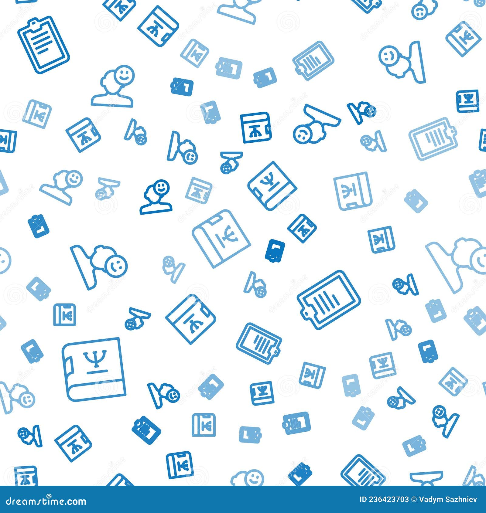 Set Line Psychology Book, Psychological Test and Good Mood on Seamless ...