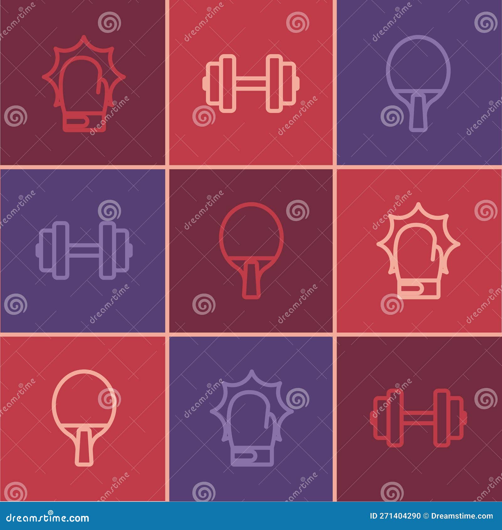 Set Line Punch in Boxing Gloves, Racket and Dumbbell Icon. Vector Stock ...