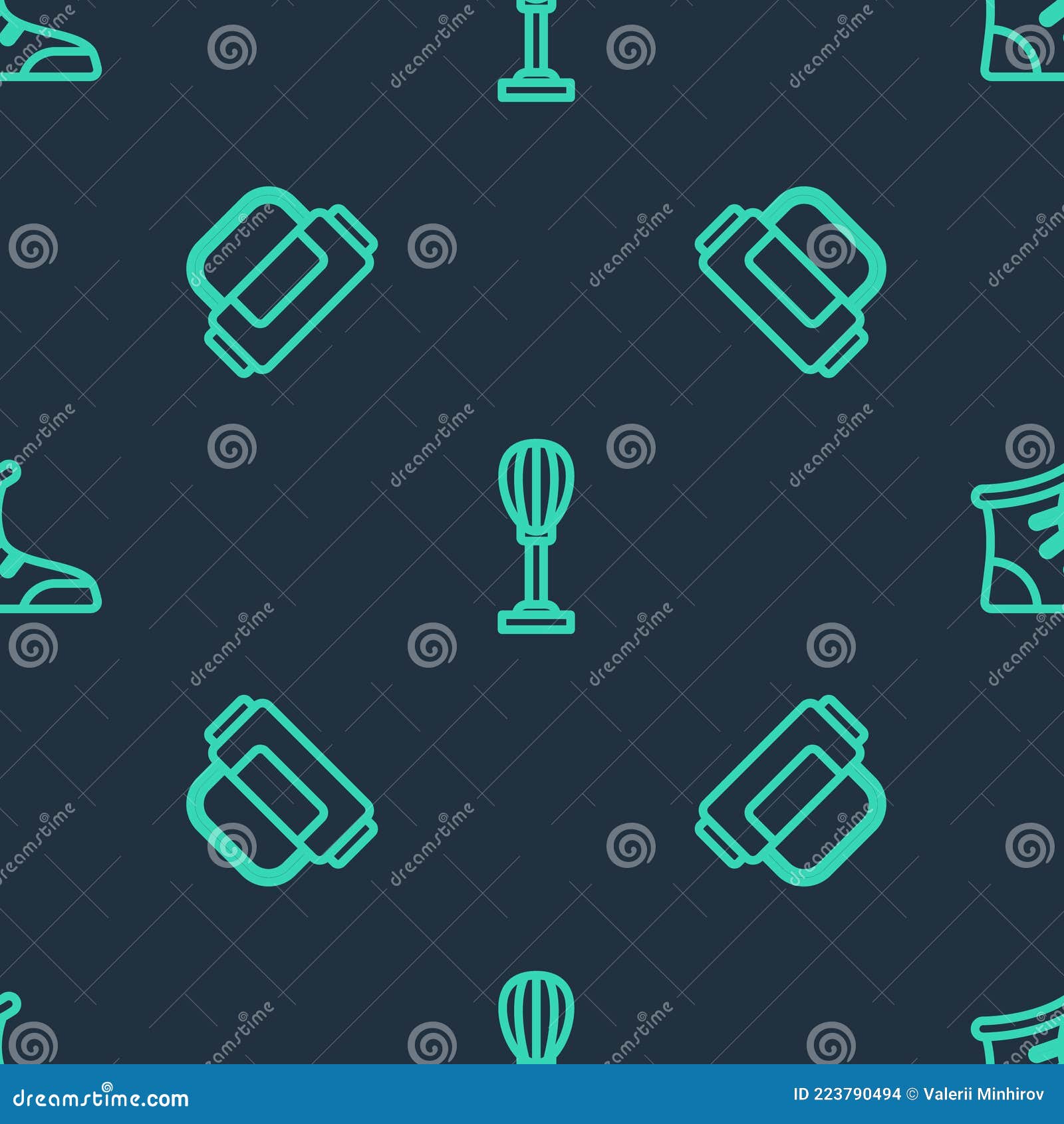 Set Line Punching Bag, Sport and Boxing Shoes on Seamless Pattern ...