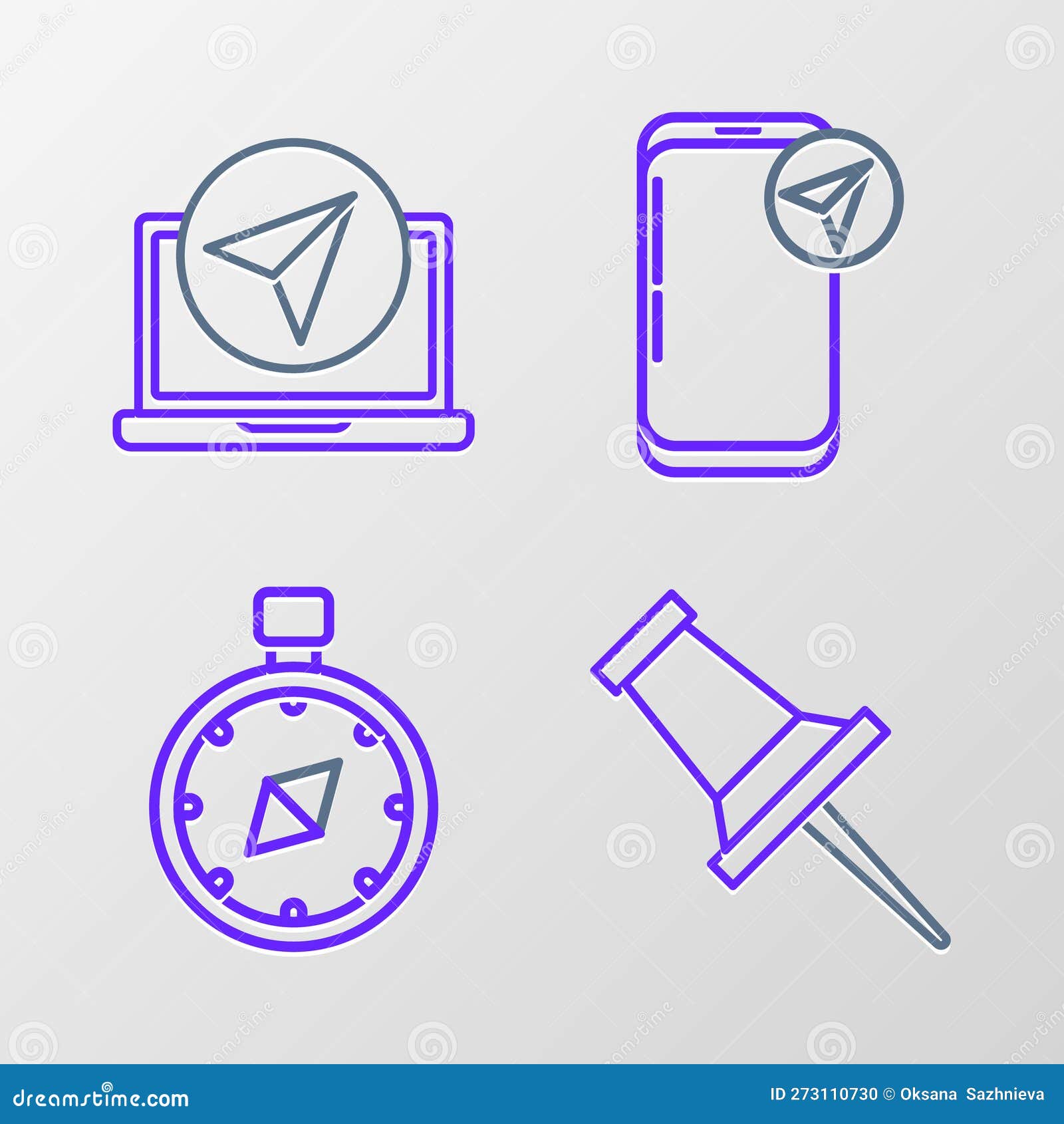 Set Line Push Pin, Compass, Infographic of City Map Navigation and Icon ...