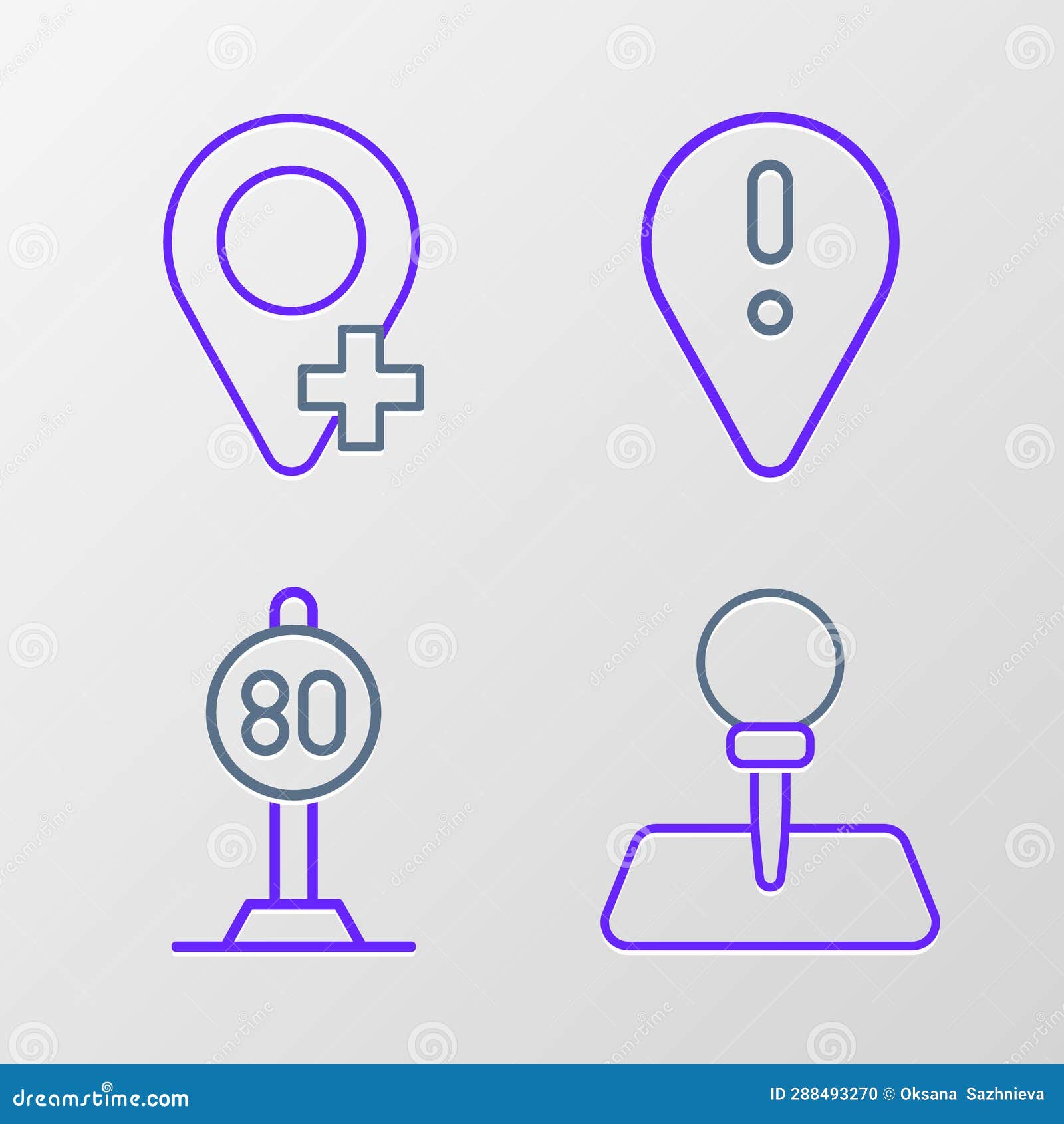 Set Line Push Pin, Speed Limit Traffic, Location with Exclamation Mark ...