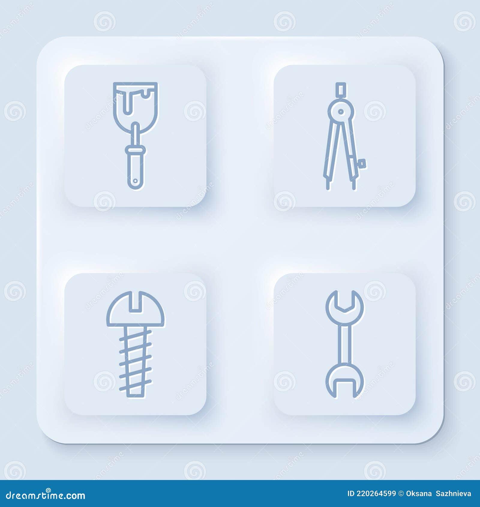 Set Line Putty Knife, Drawing Compass, Metallic and Wrench Spanner ...