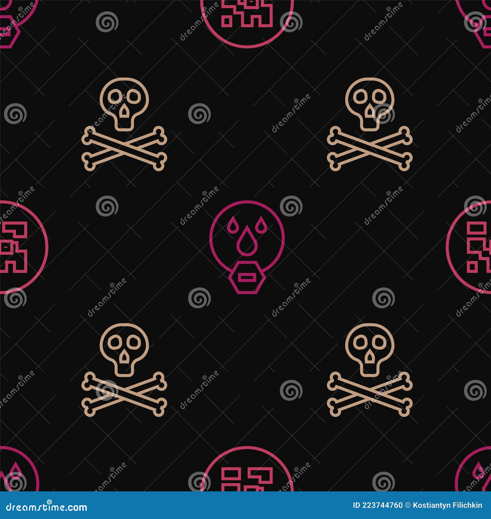 Set Line QR Code, Bones and Skull Warning and Water Drop Forbidden on ...