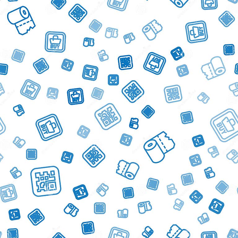 Set Line QR Code, Toilet Paper Roll and Buy Button on Seamless Pattern ...