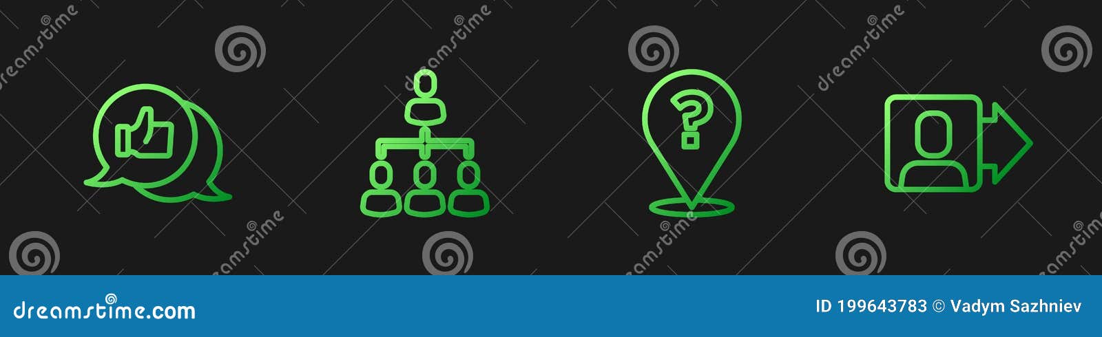 Set Line Question Mark, Hand Like, Hierarchy Organogram Chart and Team Leader. Gradient Color ...