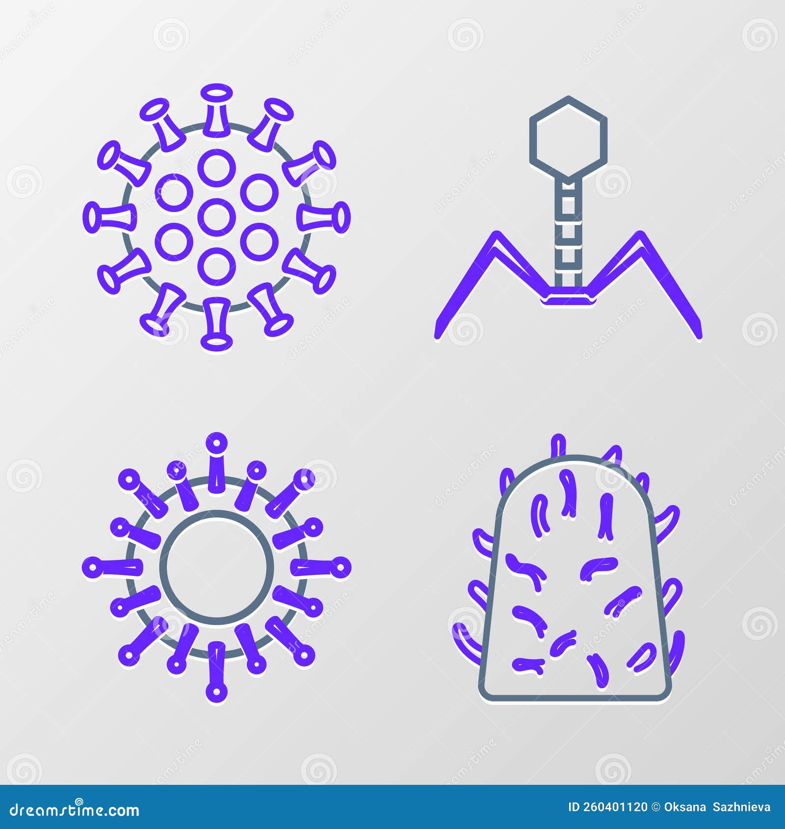 Set Line Rabies Virus, Virus, Bacteria Bacteriophage and Icon. Vector ...