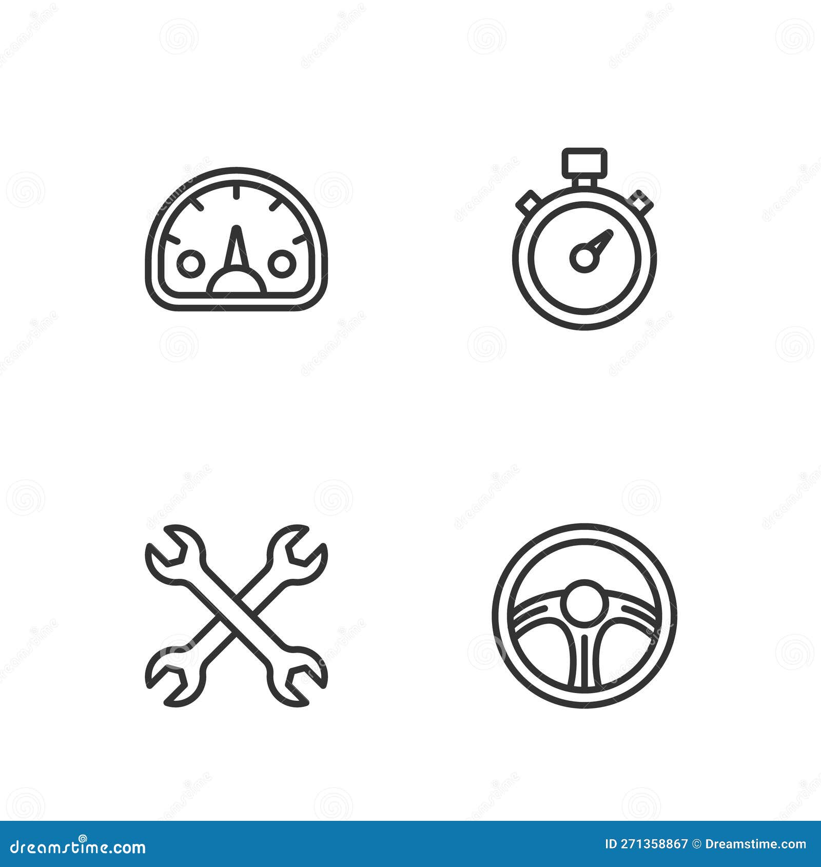 Set Line Racing Steering Wheel, Wrench Spanner, Speedometer and ...