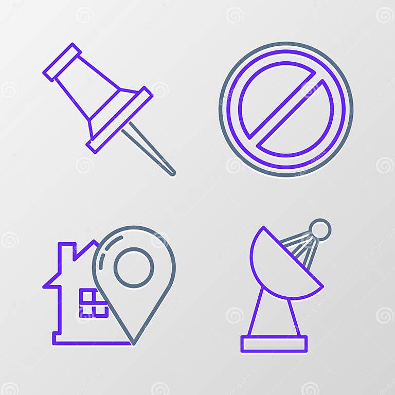 Set Line Radar, Map Pointer with House, Stop Sign and Push Pin Icon ...