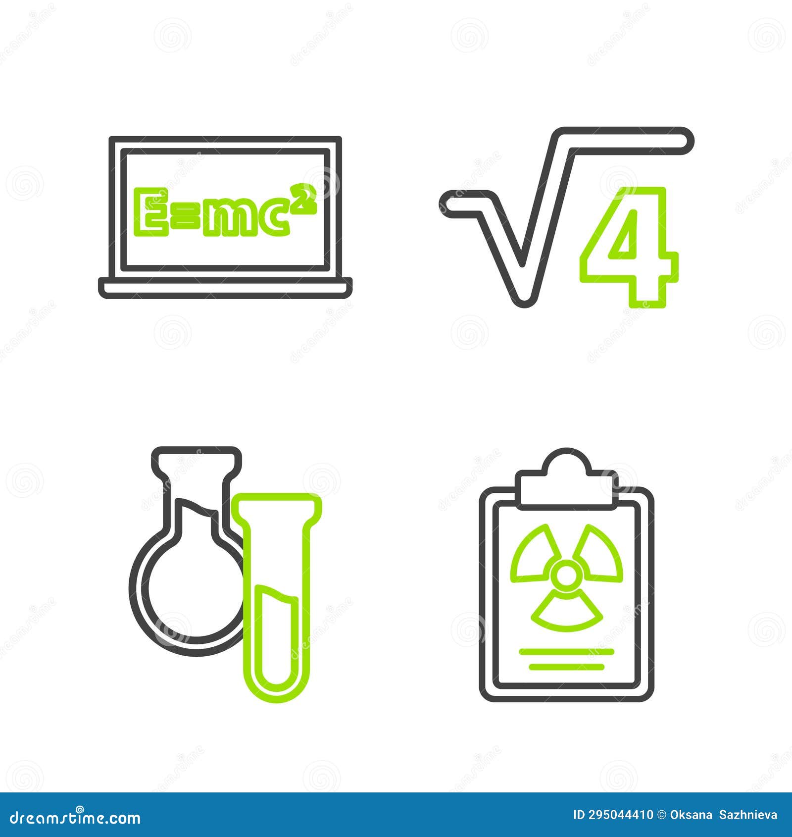 Set Line Radiation Warning Document, Test Tube and Flask, Square Root ...