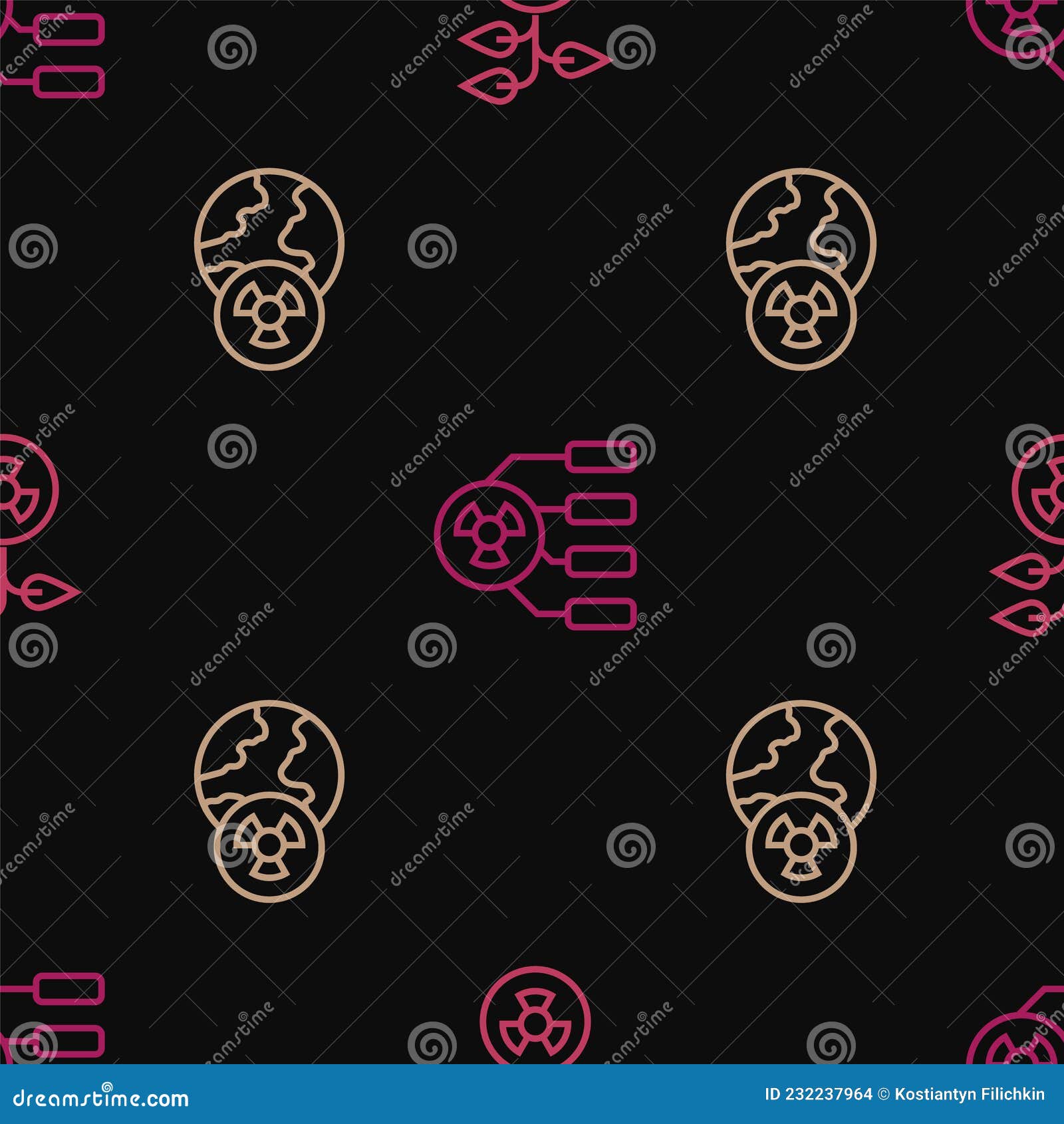 Set Line Radioactive, Planet Earth and Radiation and on Seamless ...