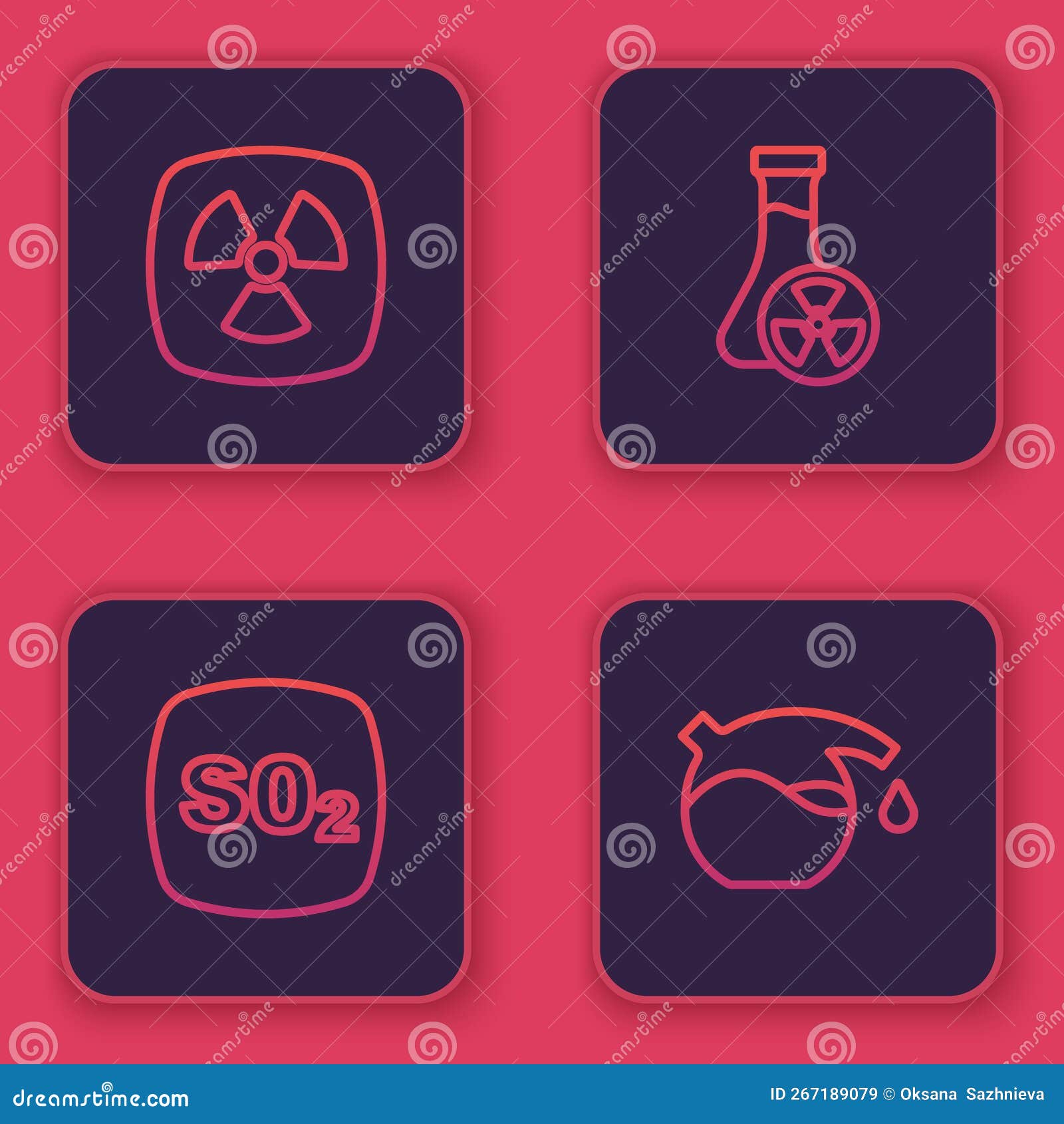 Set Line Radioactive, Sulfur Dioxide SO2, Test Tube with Toxic Liquid ...