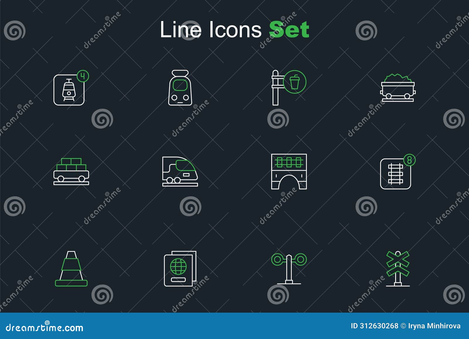 Set Line Railroad Crossing, Train Traffic Light, Passport, Traffic Cone ... Set Line Railroad Crossing, Train Traffic Light, Passport, Traffic Cone ...