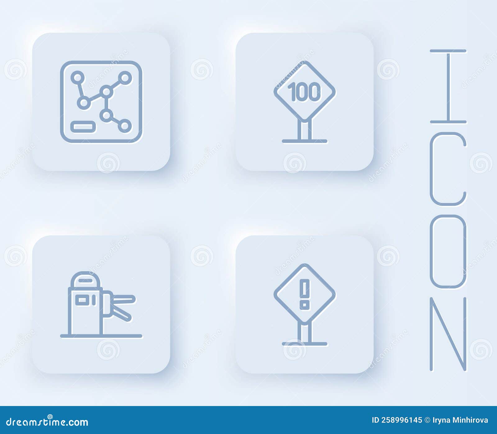 Set Line Railway Map, Speed Limit Traffic Sign 100 Km, Turnstile and ...