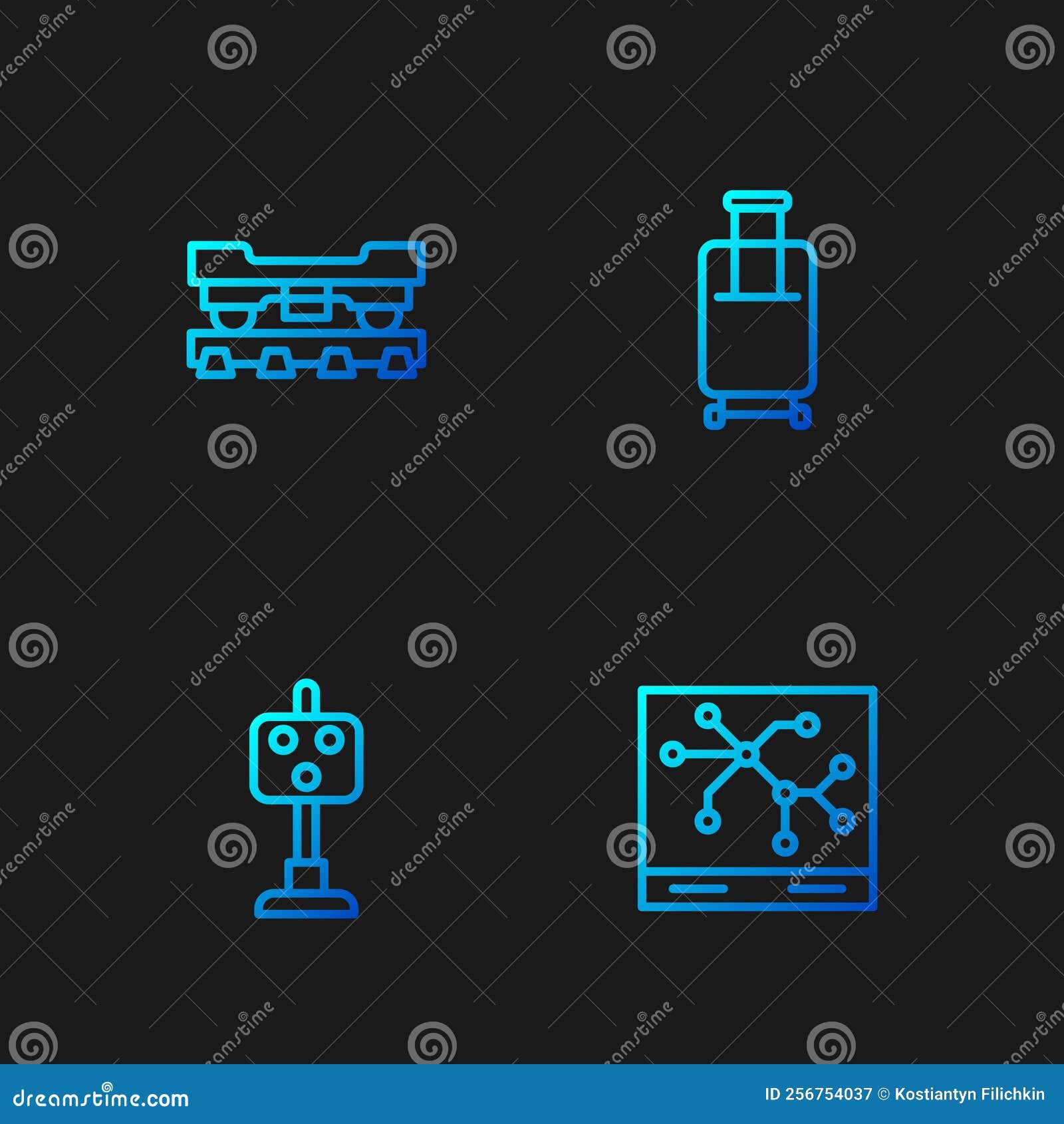 Set Line Railway Map, Train Traffic Light, Cargo Train Wagon and ...