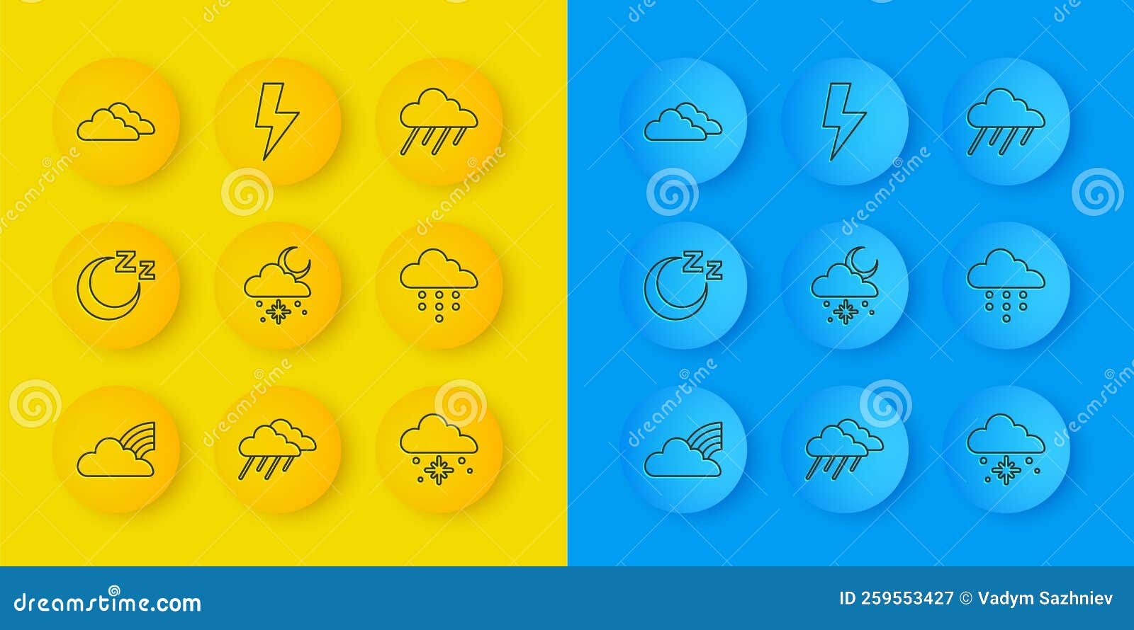 Set Line Rainbow with Clouds, Time To Sleep, Cloud Snow and Sun, Rain ...