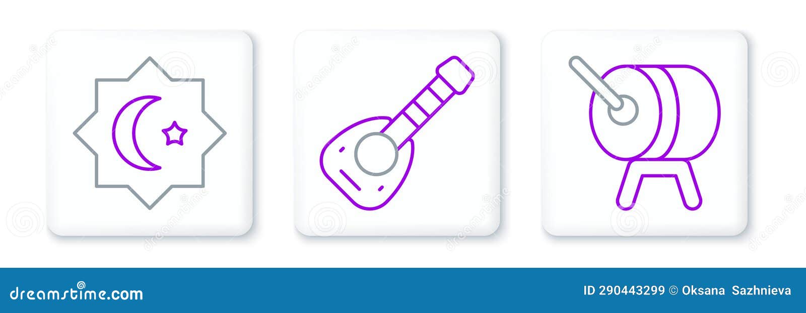 Set Line Ramadan Drum, Octagonal Star and Lute Icon. Vector Stock ...
