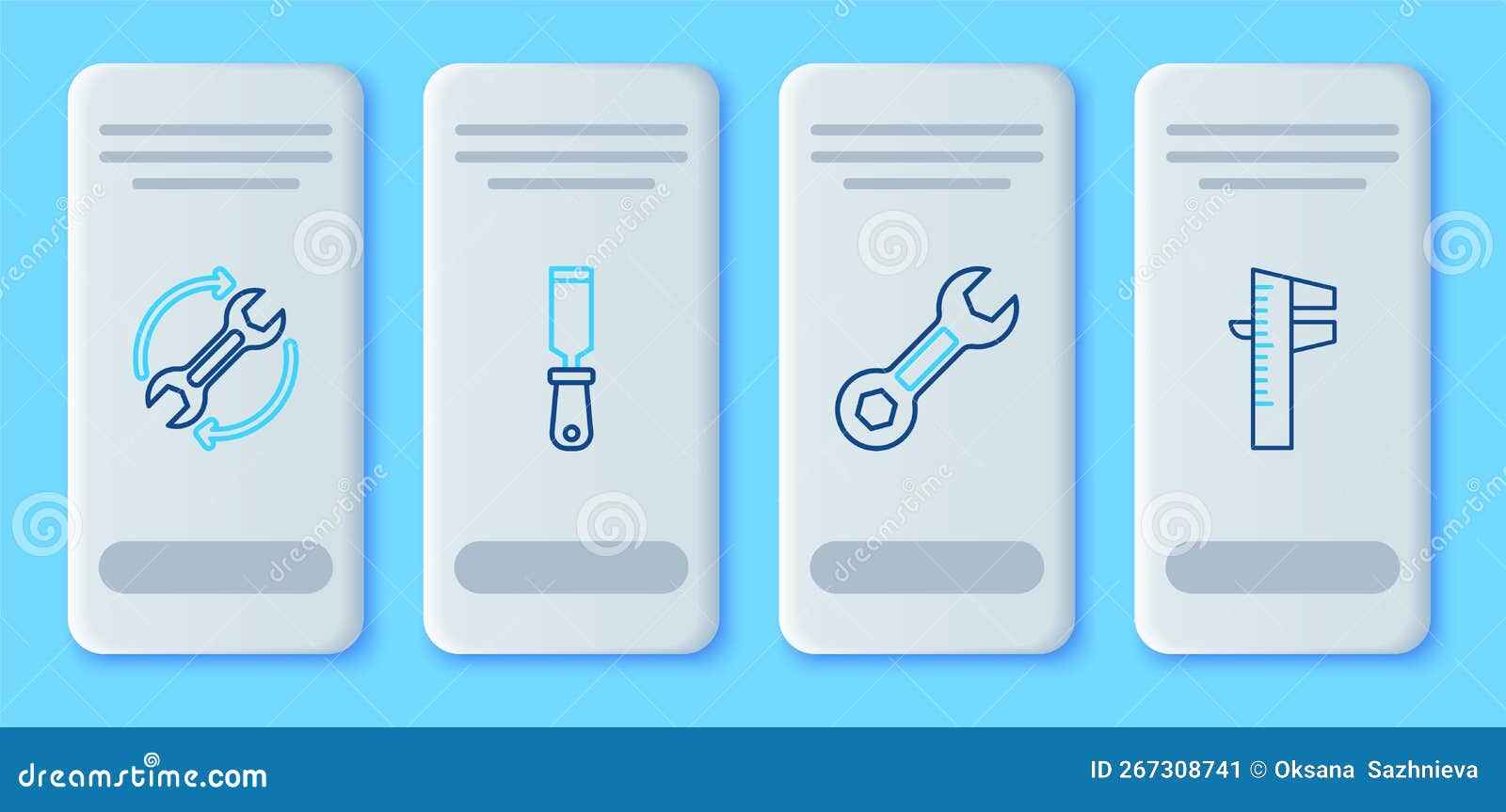 Set Line Rasp Metal File, Wrench Spanner, and Arrows Workflow and ...