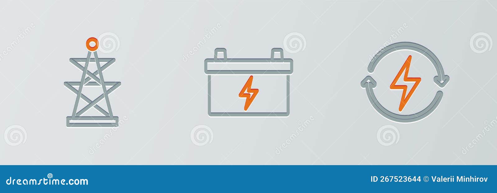 Set Line Recharging, Lightning Bolt, Electric Plug And Water Energy ...