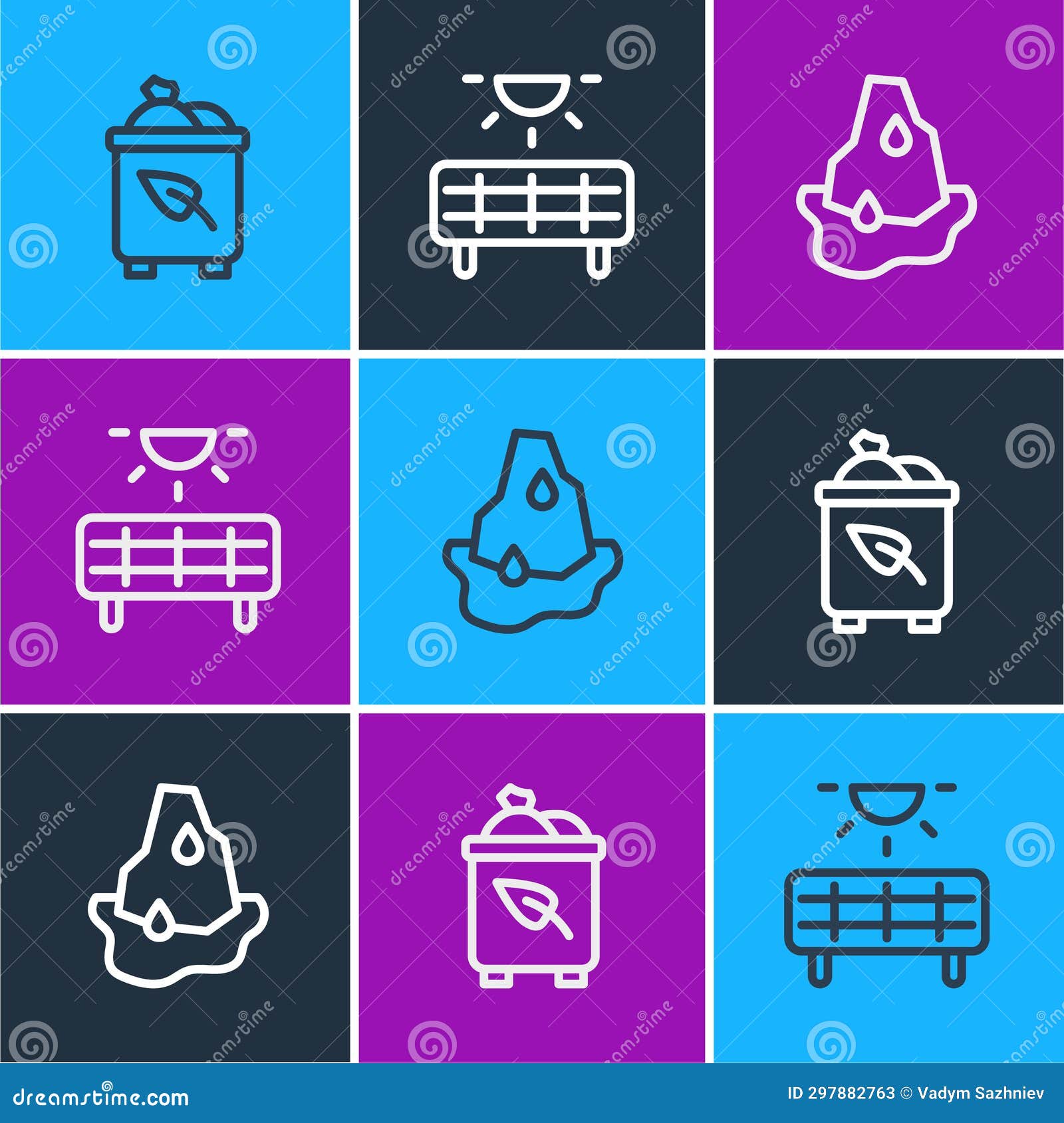 Set Line Recycle Bin with Recycle, Glacier Melting and Solar Energy ...