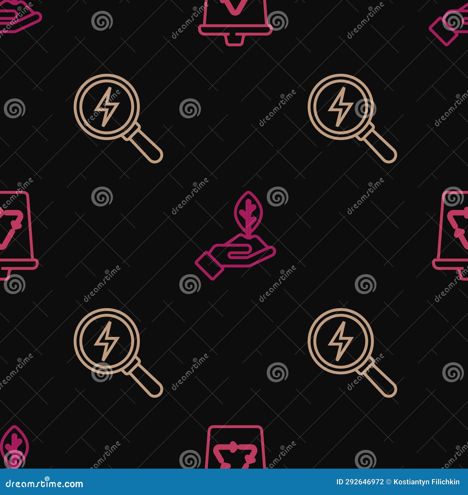 Set Line Recycle Bin with Recycle, Lightning Bolt and Plant Hand on ...