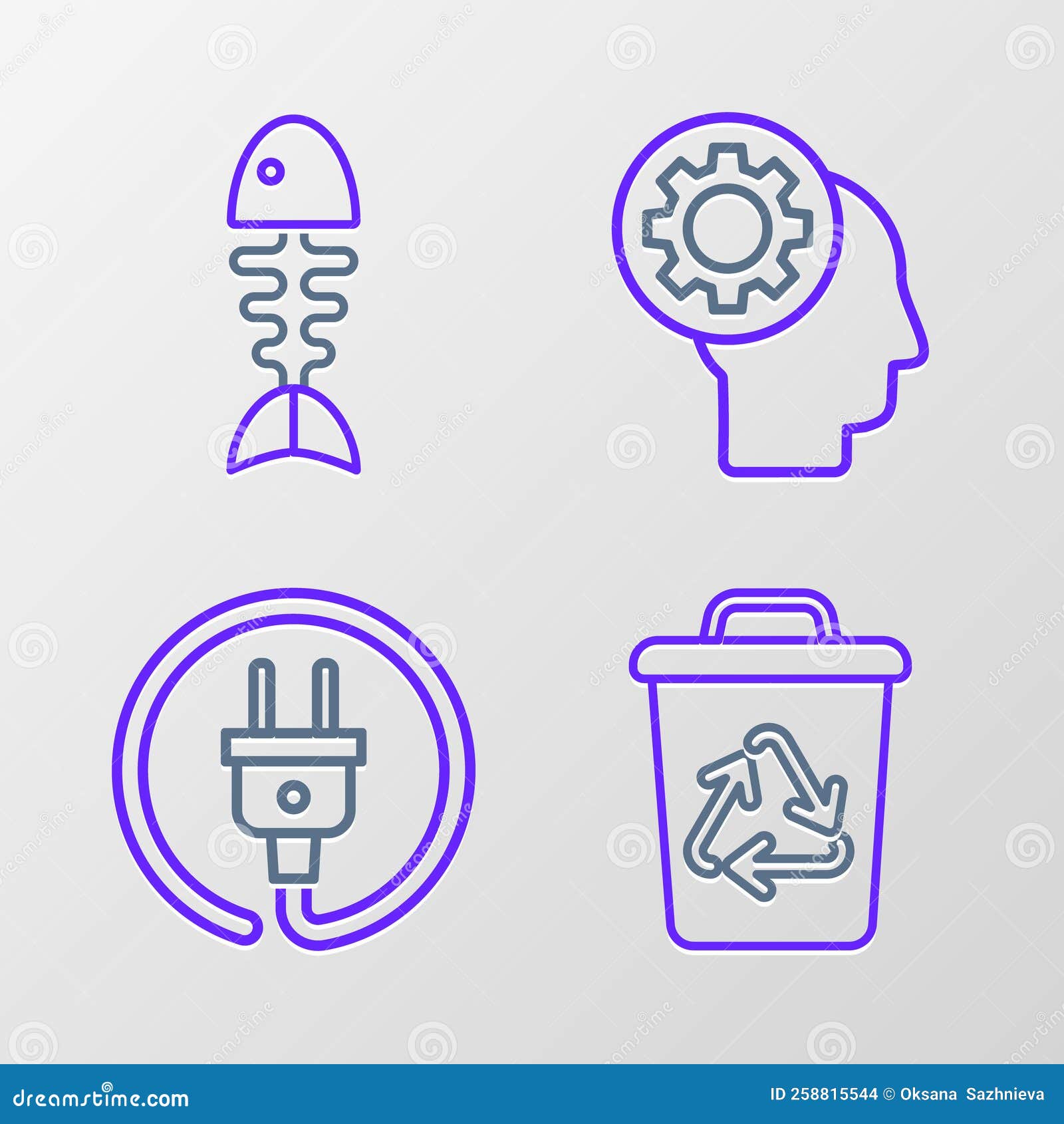Set Line Recycle Bin with Recycle Symbol, Electric Plug, Human Head ...