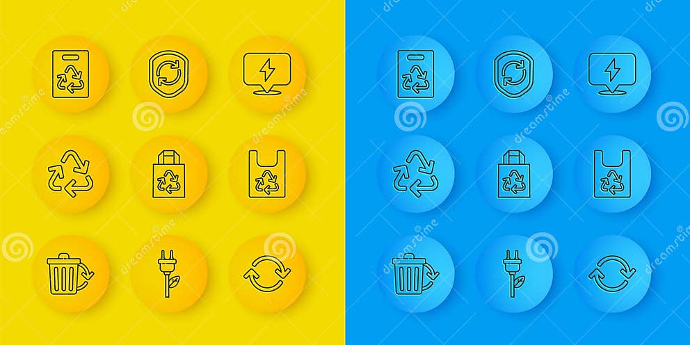 Set Line Recycle Bin with Recycle, Symbol, Paper Bag, Refresh, Plastic ...