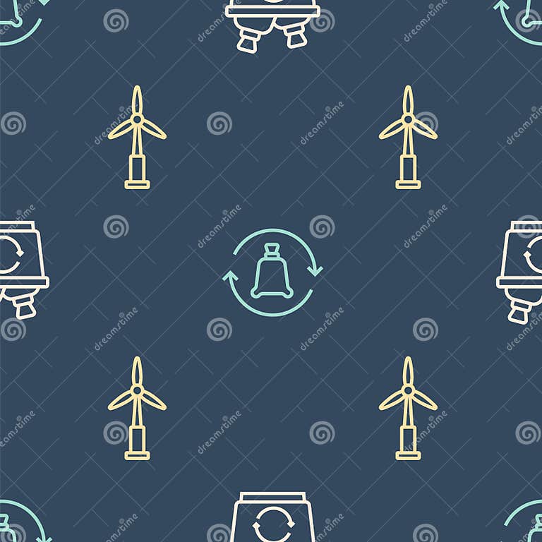 Set Line Recycle Bin, Wind Turbine and Garbage Bag with Recycle on ...