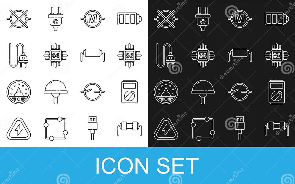 Set Line Resistor Electricity, Multimeter, Processor with Microcircuits ...